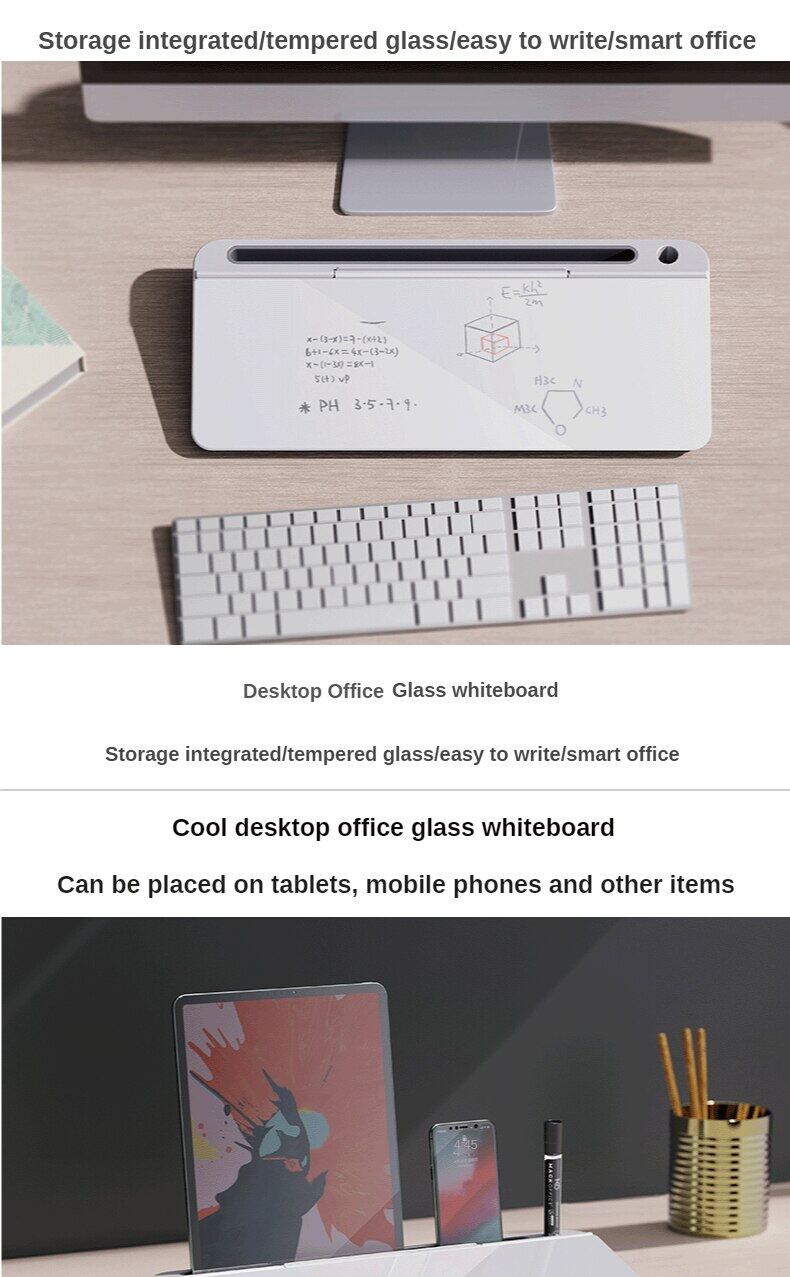 New||Desktop Keyboard Mini Whiteboard Tempered Glass office Erasable ...