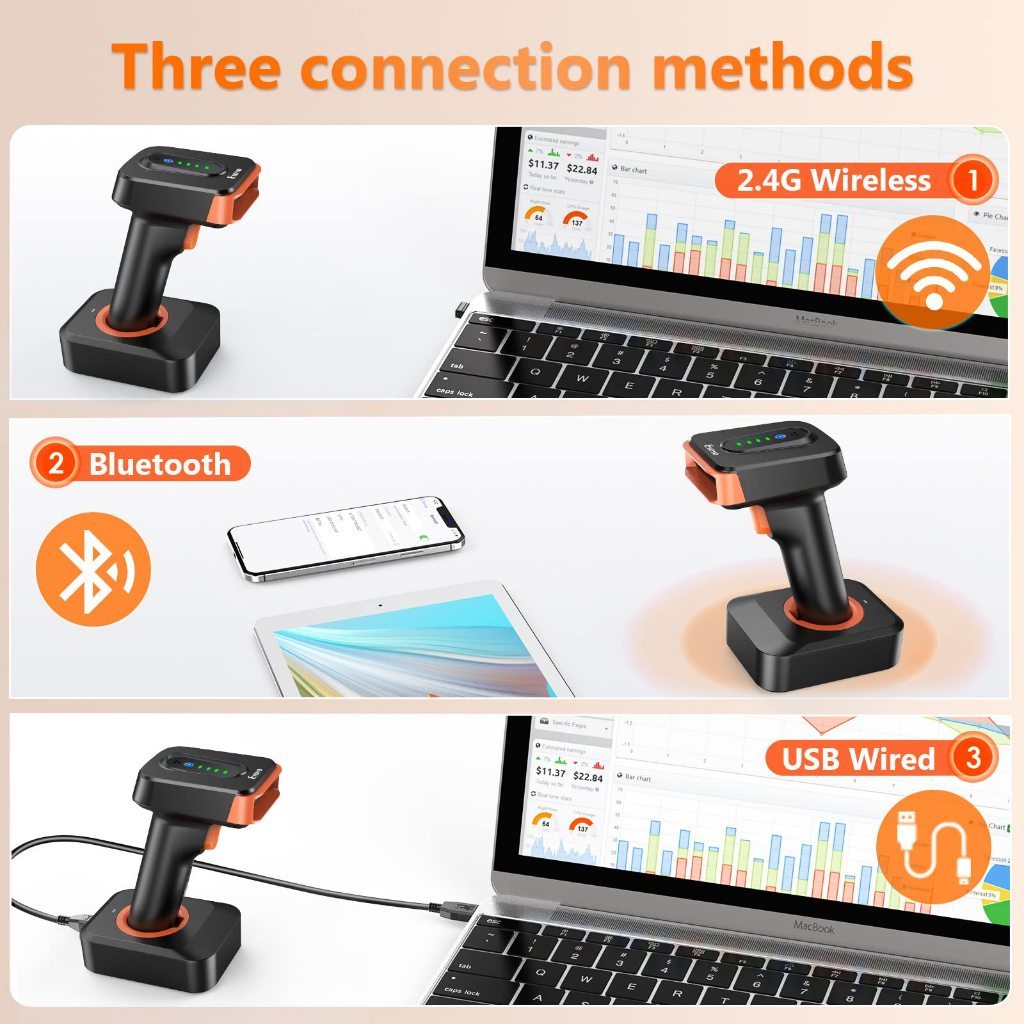 Eyoyo wireless barcode scanner Bluetooth USB Wired 2.4G Wireless ...