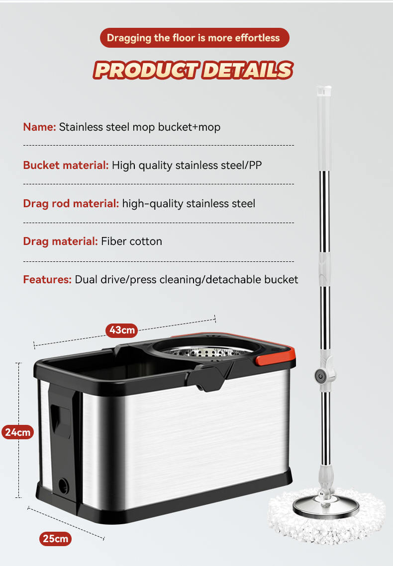 【4 Free Mops】MOK Mop+Mop Bucket Household Stainless Steel Large Mop ...