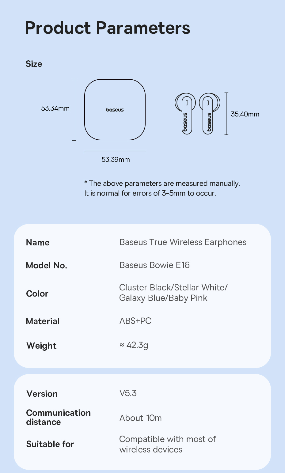 Baseus E16 True Wireless Earbuds TWS 5.3 Bluetooth Earphone with IPX4 ...