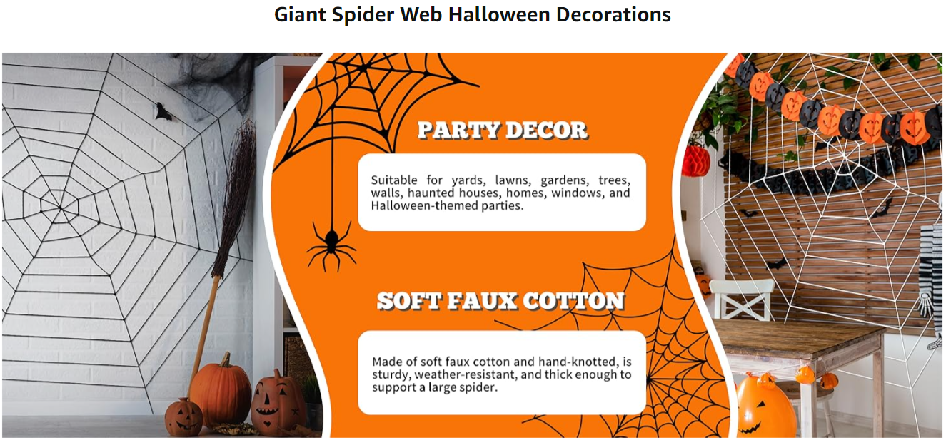 Super Large 16 inch Black/White Spiderweb Spider Webs Halloween ...