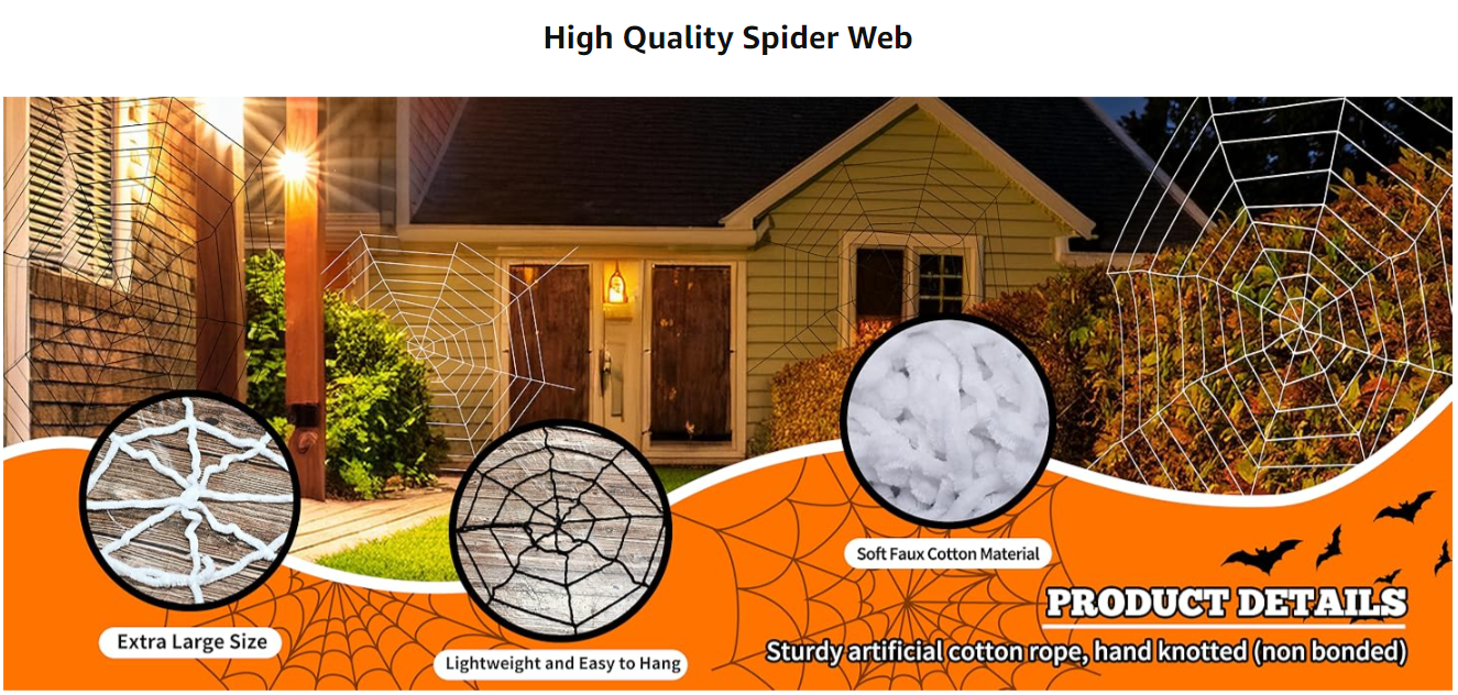 Super Large 16 inch Black/White Spiderweb Spider Webs Halloween ...