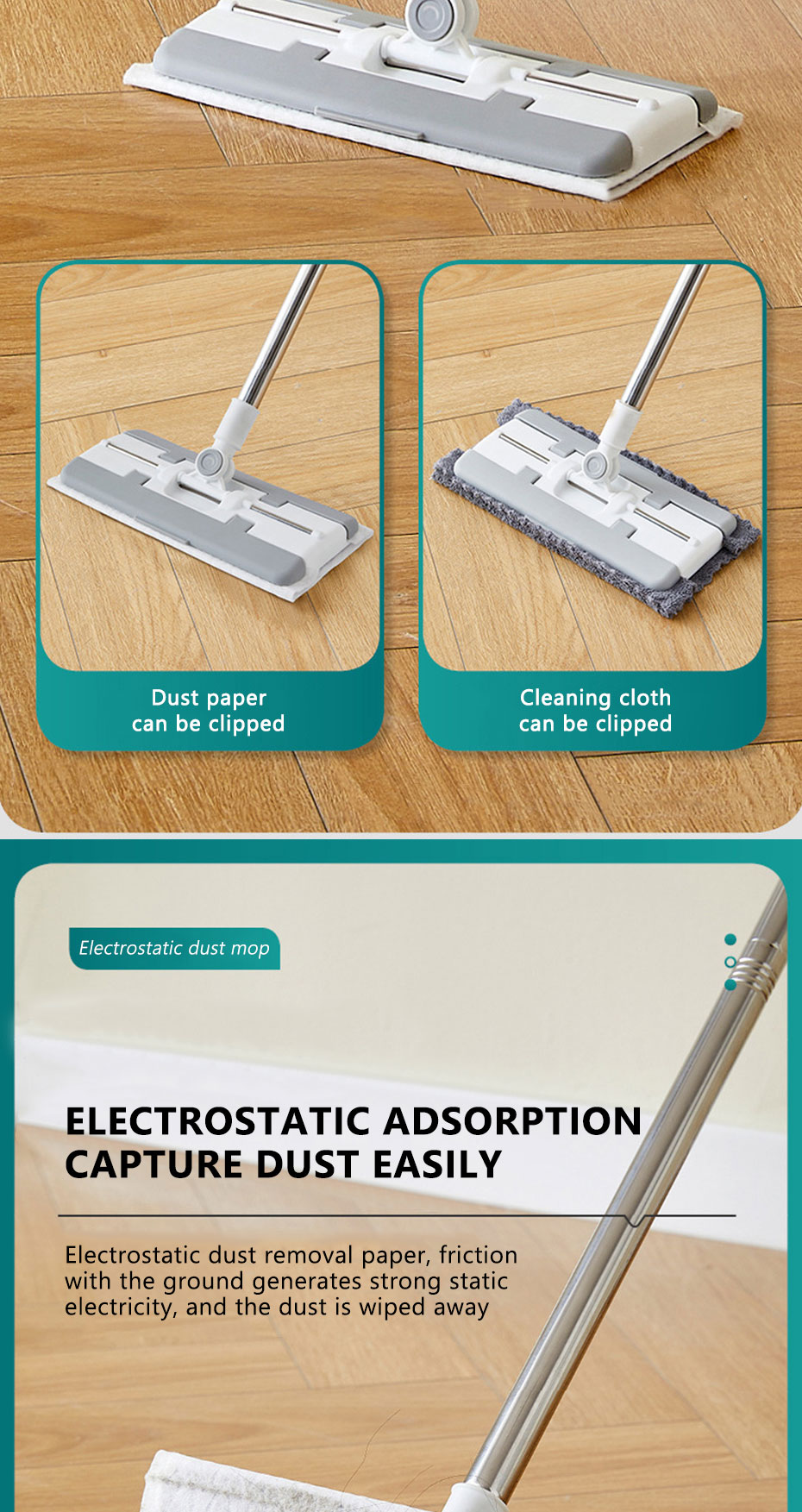 Electrostatic Dust Flat Mop Disposable Wet Tissue Free Washing Dust ...