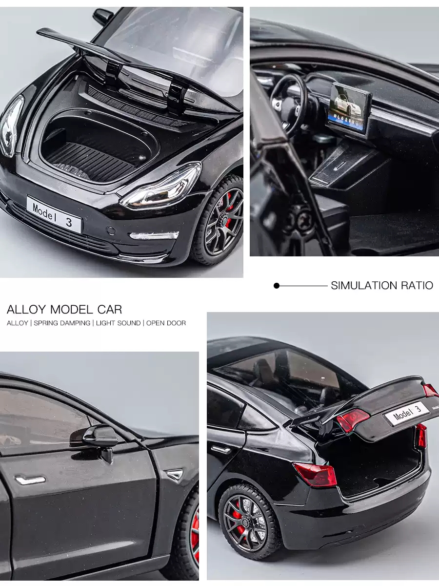 Diecast model car 1/24 Tesla Model 3 Alloy Die Cast Toy Car Model Sound ...