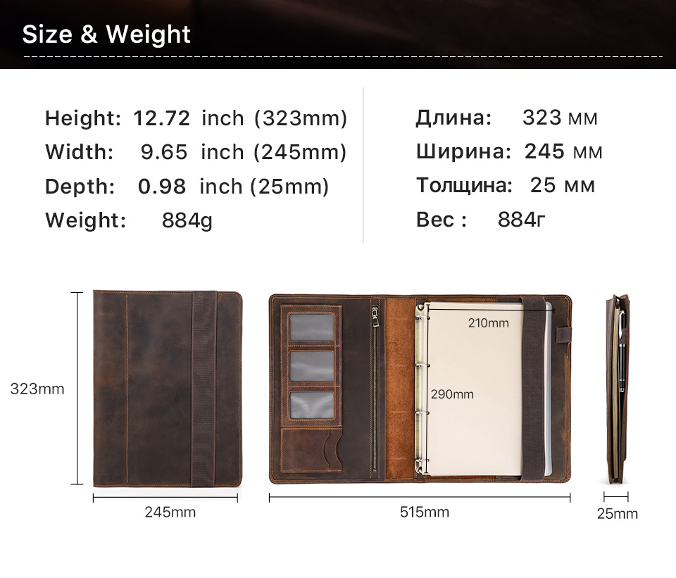 CONTACTS FAMILY Vintage A4 Notebook Leather Cover Rubber Band Fastening ...