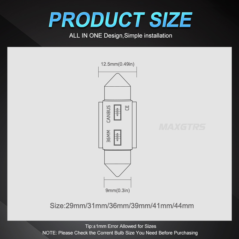 MAXGTRS 2x Festoon 31mm 36mm 41mm C5W LED Bulbs Canbus Dome Reading Trunk Door Lamp License ...