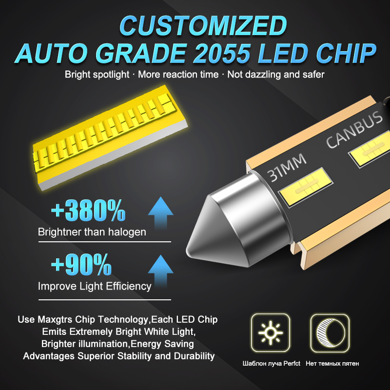 MAXGTRS 2x Festoon 31mm 36mm 41mm C5W LED Bulbs Canbus Dome Reading Trunk Door Lamp License ...