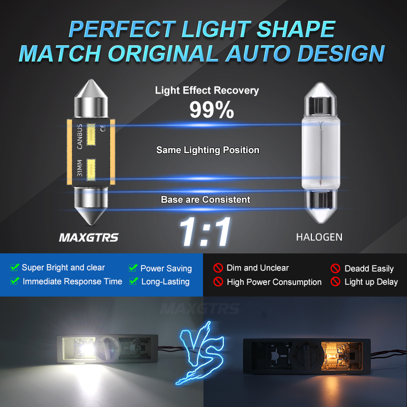 MAXGTRS 2x Festoon 31mm 36mm 41mm C5W LED Bulbs Canbus Dome Reading Trunk Door Lamp License ...