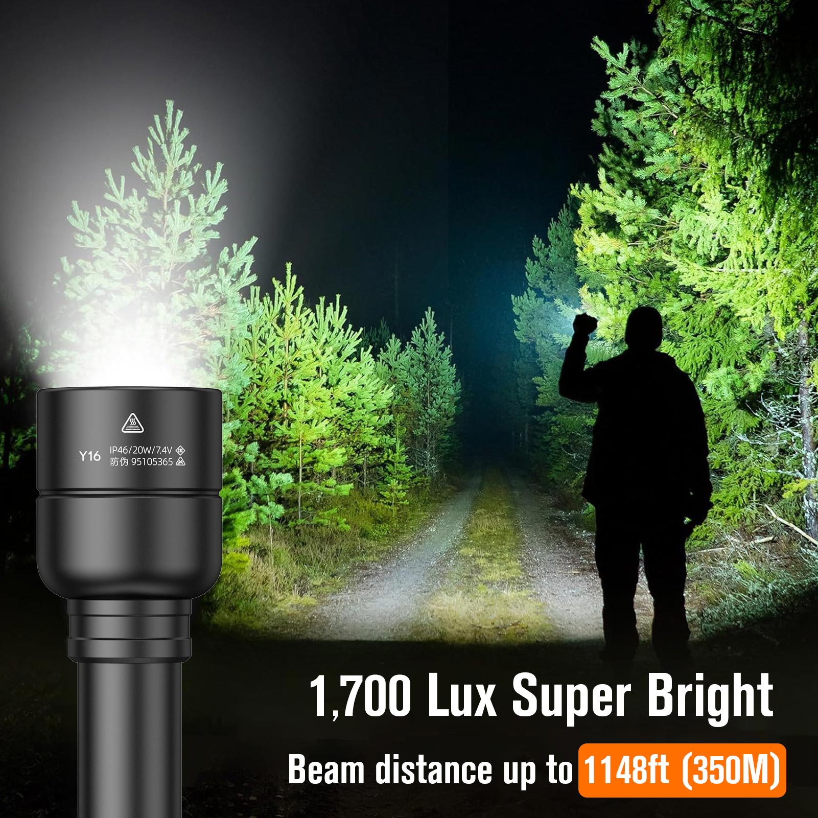 SUPERFIRE Y16 20W Flashlight Lampu Suluh Terang Super Bright Torch Light Long-shot 330m ...