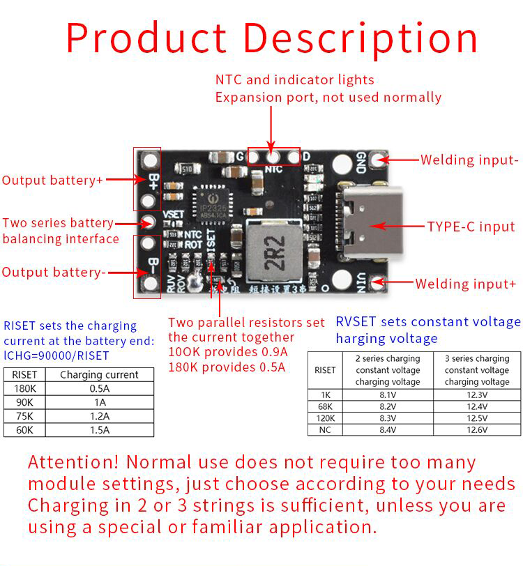 Type-C USB 2/3S BMS 15W 8.4V 12.6V 1.5A Lithium Battery Charging Boost ...