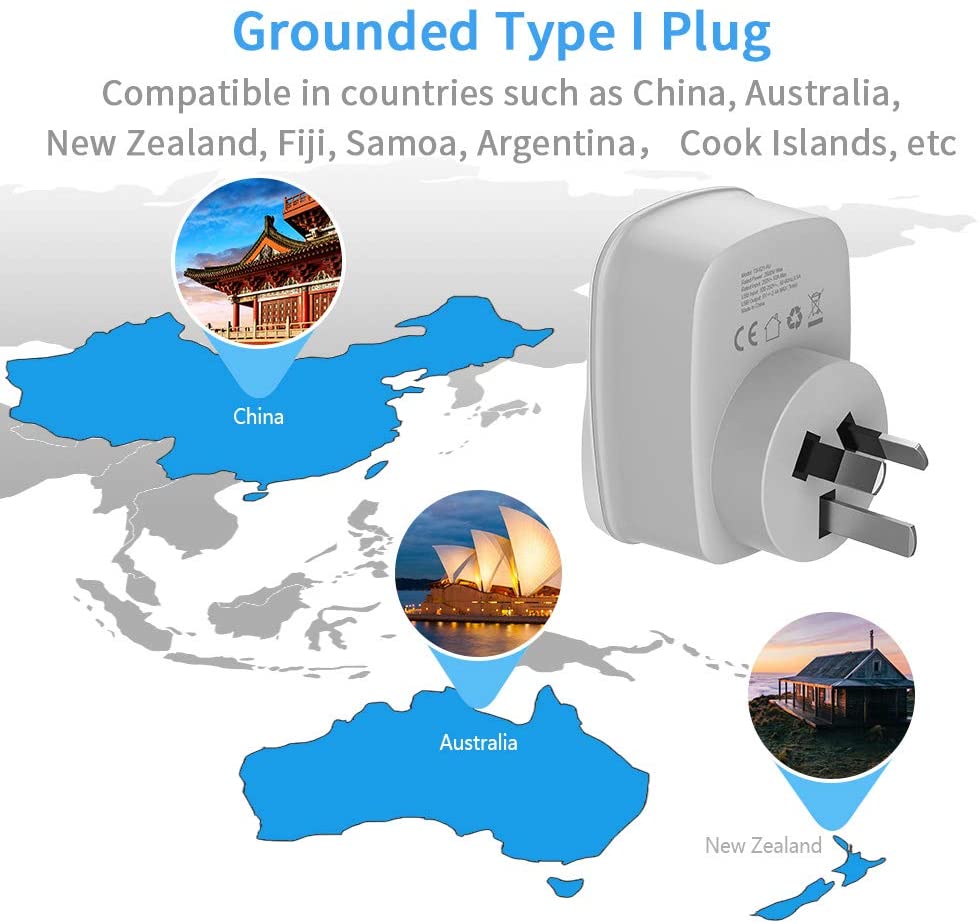 TESSAN China Plug Adapter with USB-A+USB-C,ustralia Travel Adapter ...