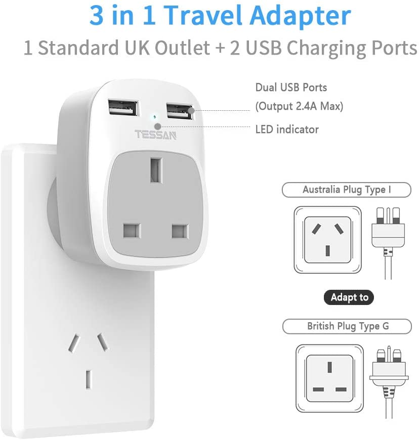 TESSAN China Plug Adapter with USB-A+USB-C,ustralia Travel Adapter ...