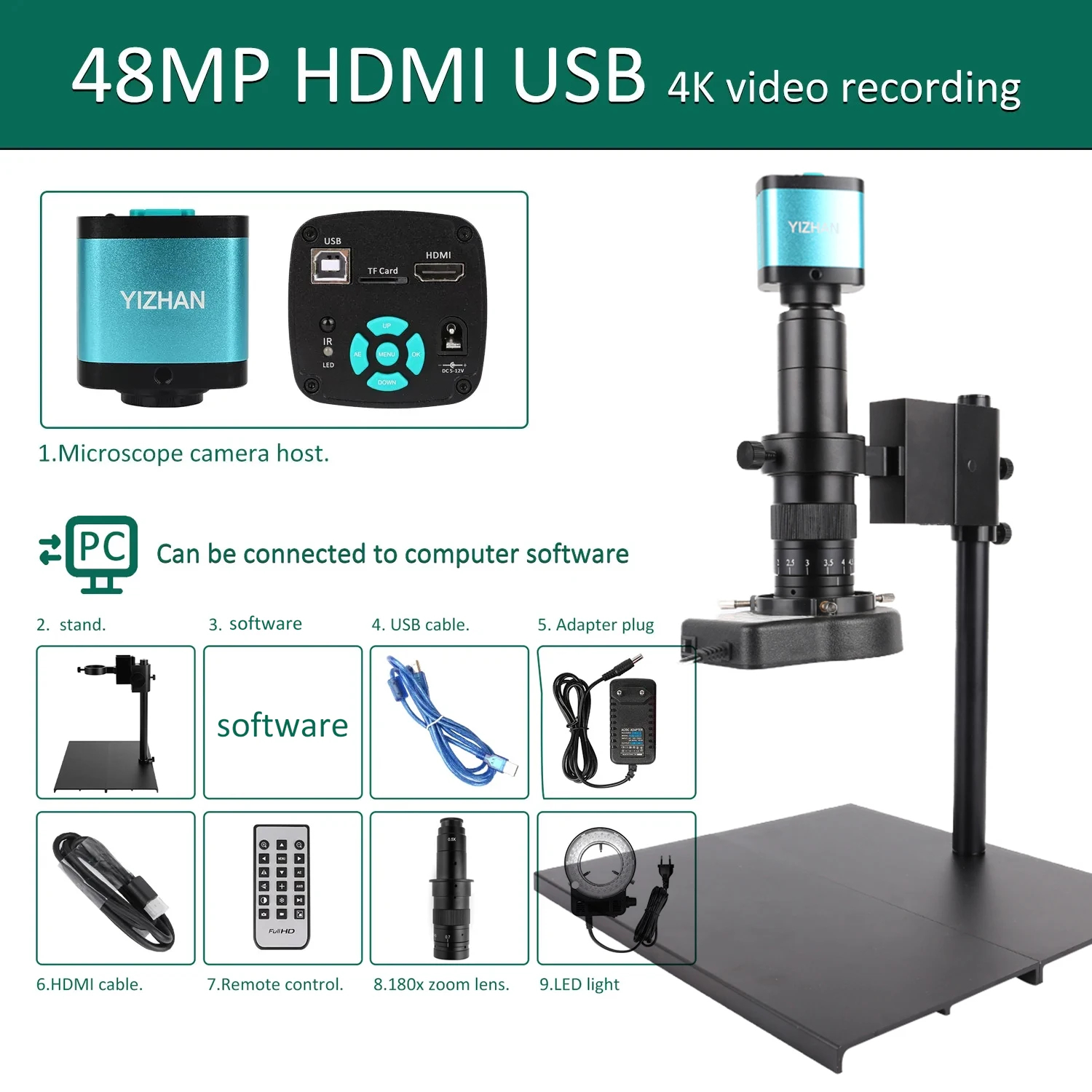YIZHAN 48MP Digital Microscope 4K Video Recording USB HDMI Industrial ...