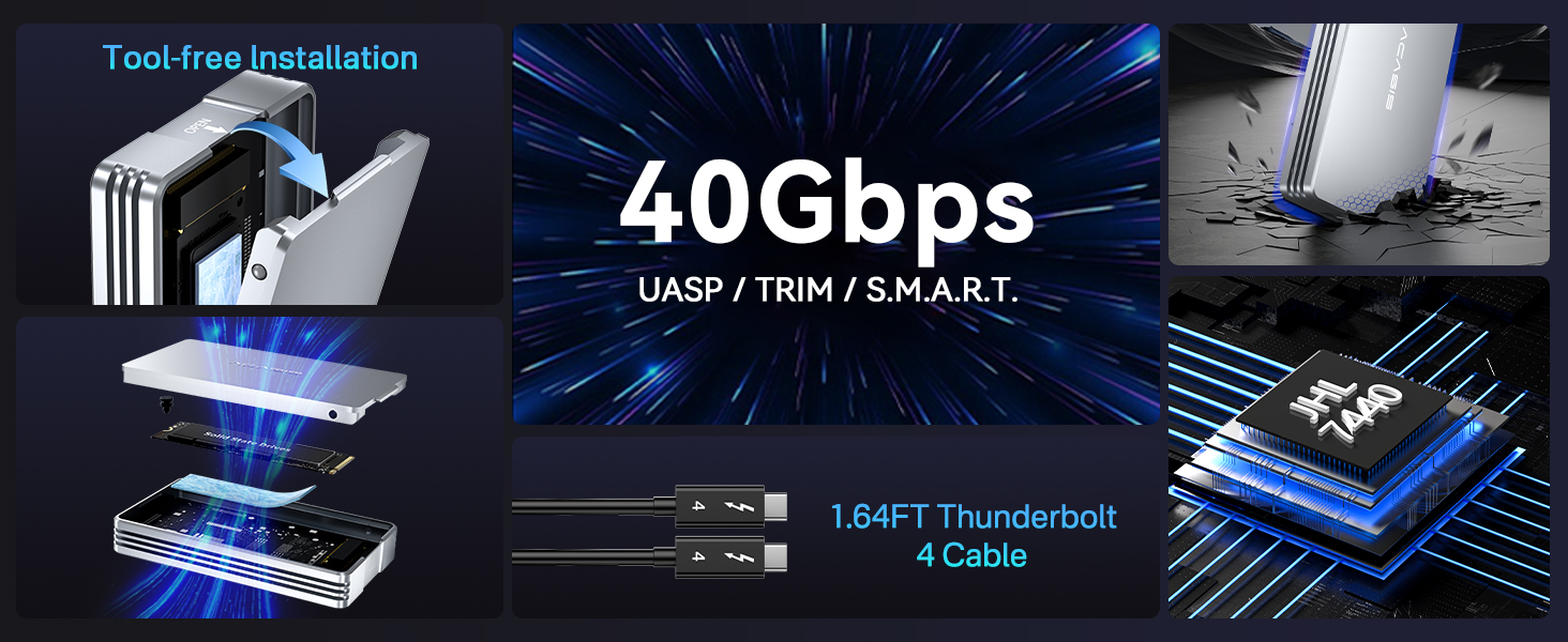 ACASIS Thunderbolt3 40Gbps NVME M.2 SSD Enclosure 8TB Aluminum Type C ...