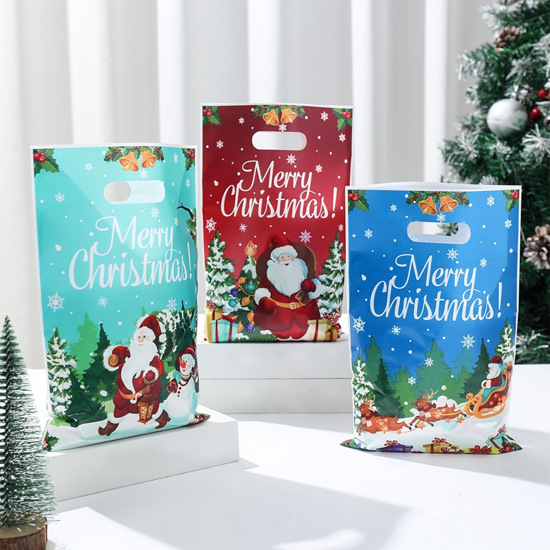 10/25/50pcs Christmas Lootbags Colorful Christmas Gift Bag Plastic Xmas ...