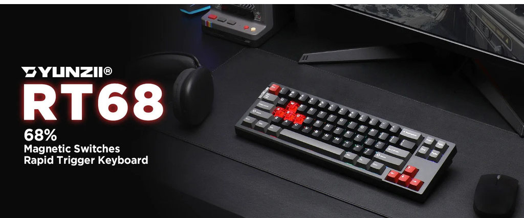 YUNZII RT68 Black rapid trigger mechanical gaming keyboard, Hall effect ...