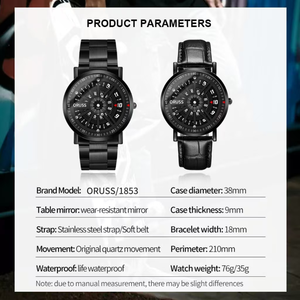 ORUSS Original Men Fashion Luxury Stainless Steel/Leather Unique ...