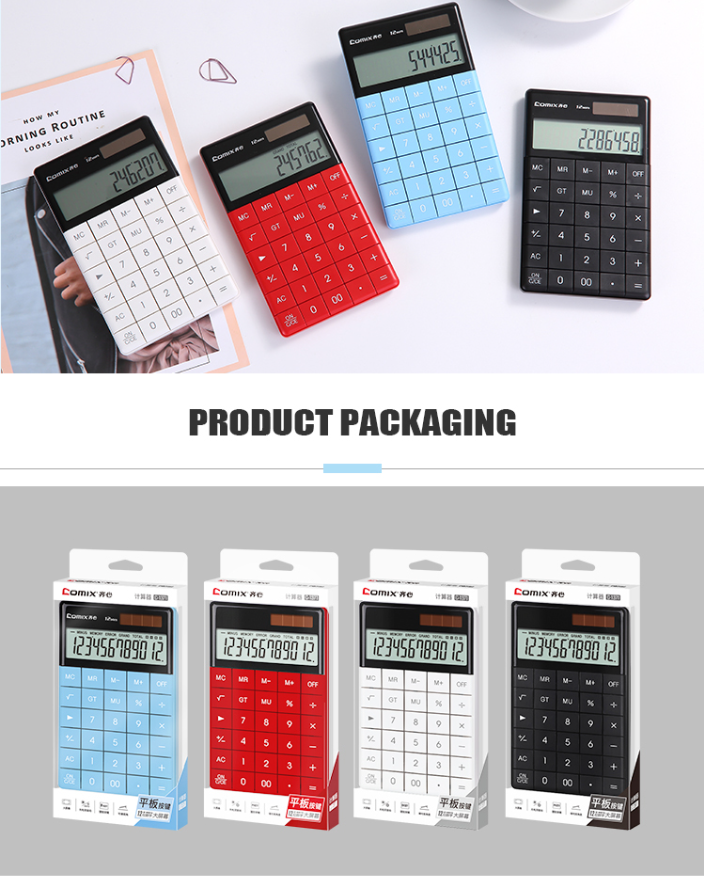 Comix 12-Digit Tablet Desktop Calculator - Large LCD Screen, Dual Power - Perfect for Office ...