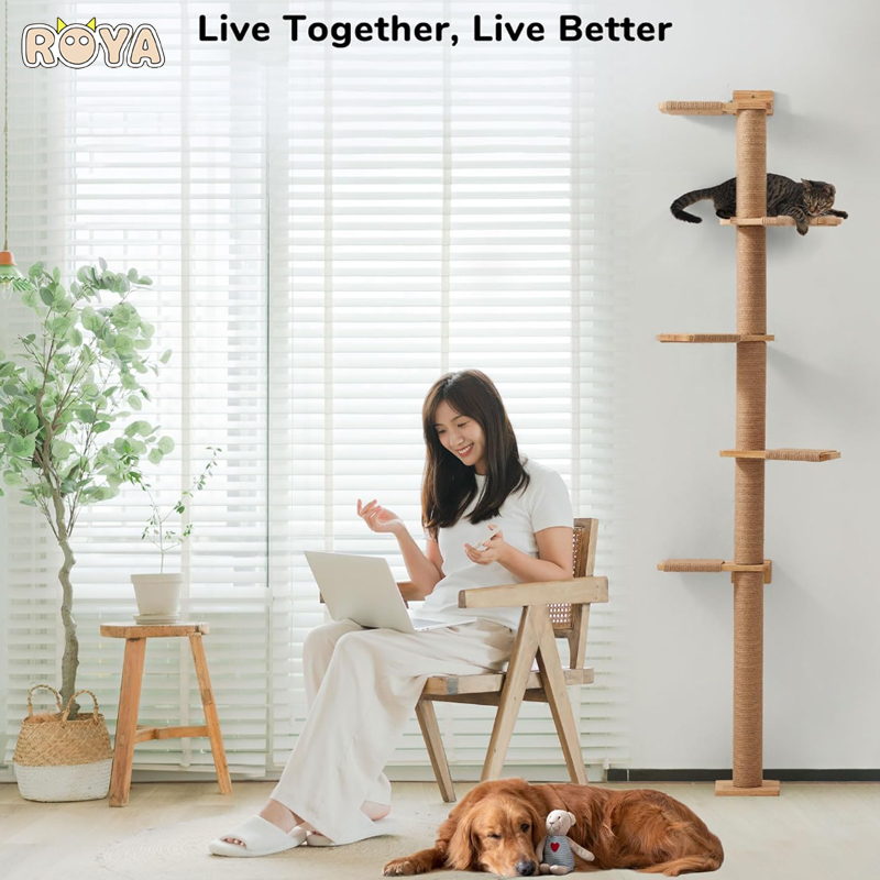 ROYA Tall Cat Tree 6 Tier Floor to Ceiling Cat Tower solid wood Cat ...