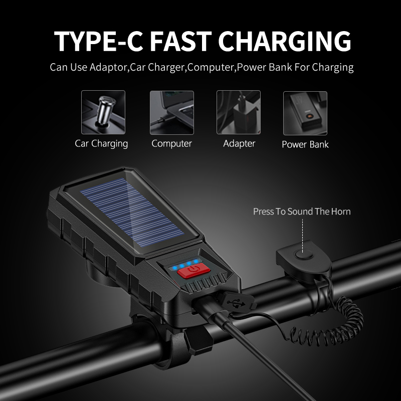 SmilingShark QXD420 Solar Bicycle Light with Horn / Trumpet Lampu ...