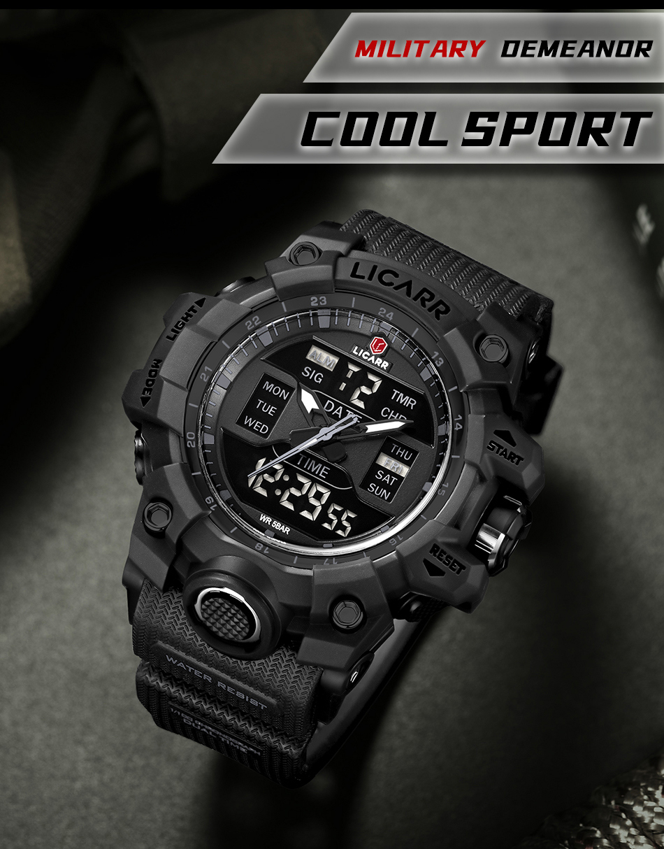 LICARR New Brand Men's Watch Dual Screen Fashion Trend Date Waterproof ...