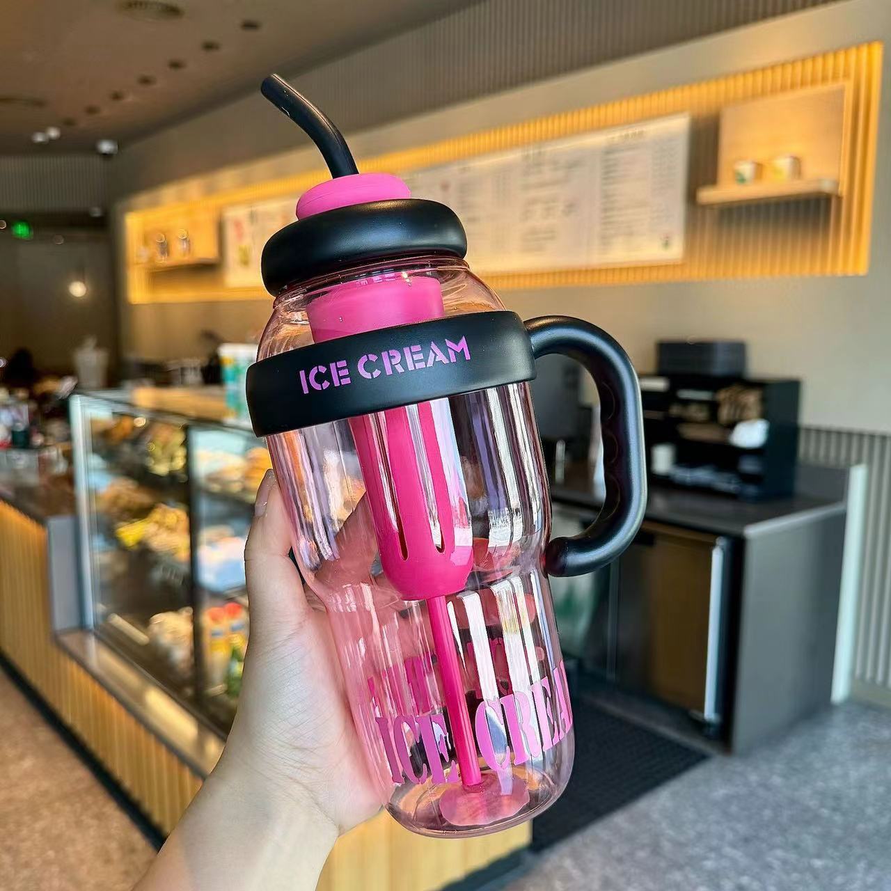 1300ML Water Cup Outdoor Straw Cup Large Capacity Flower Teacup Plastic ...