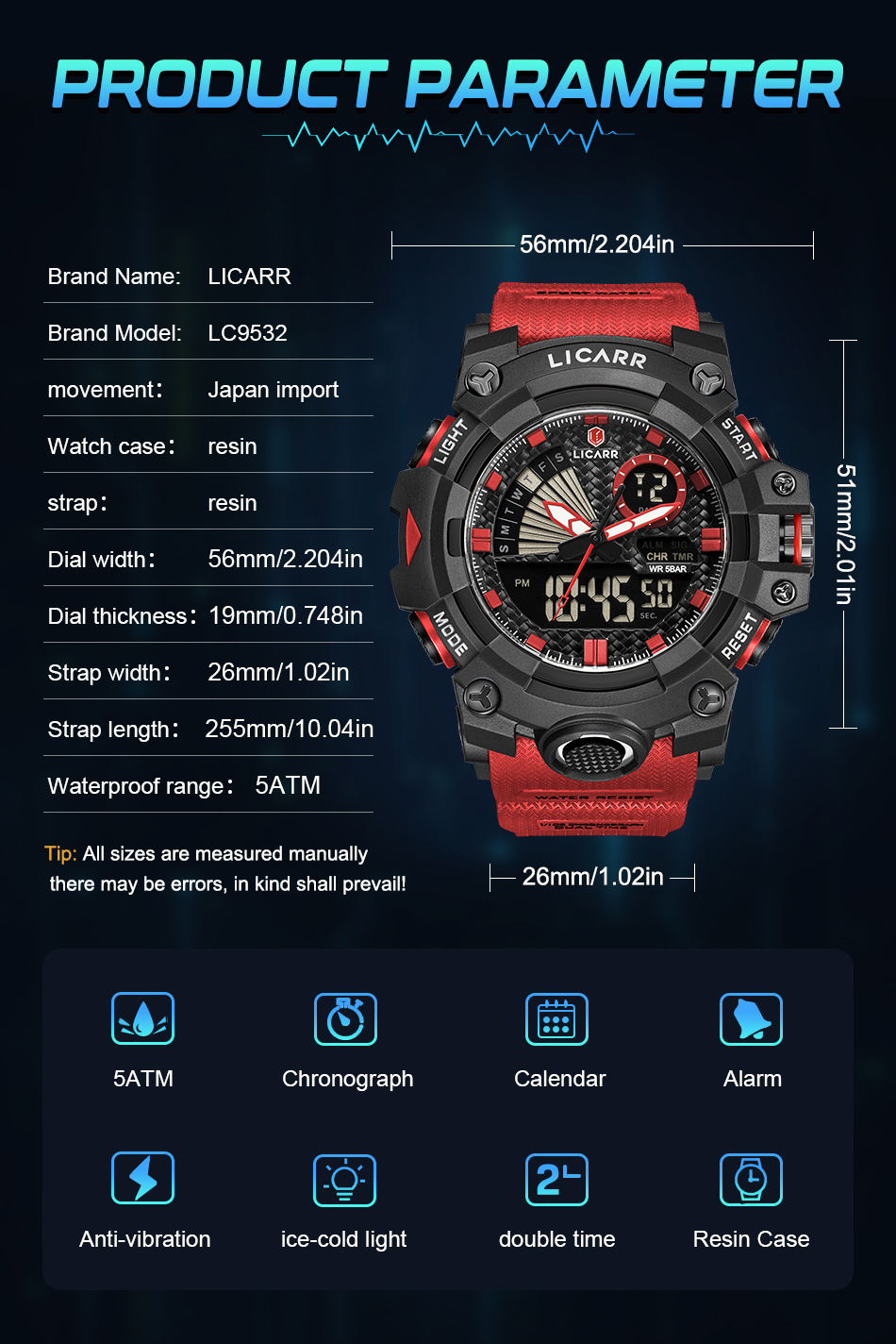 LICAR Men's Top Brand Watch Dual Screen Fashion Trend Men's Watch Date ...