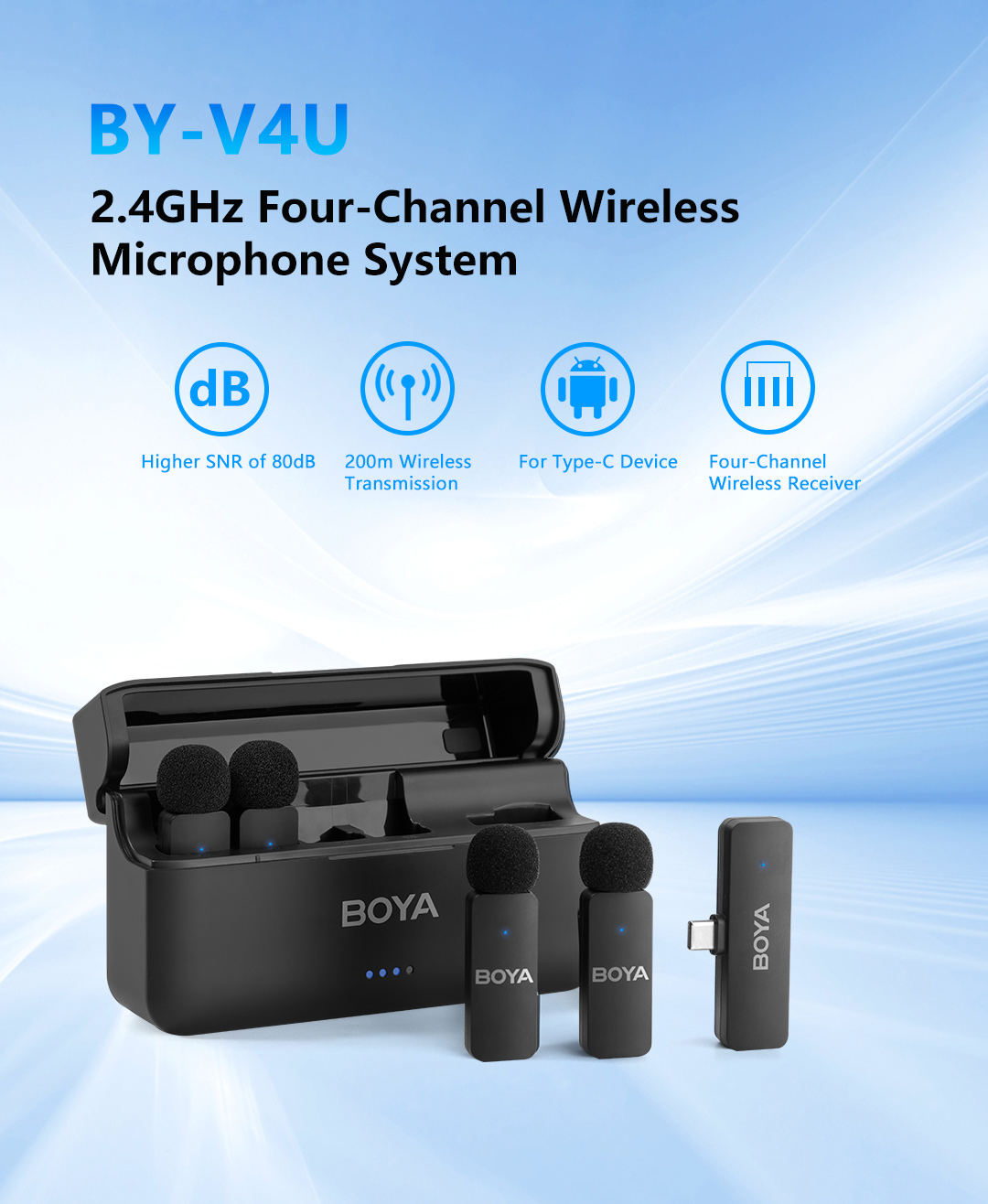 BOYA BY-V4 Wireless Microphone Four-Channel Lavalier Microphone Mini ...