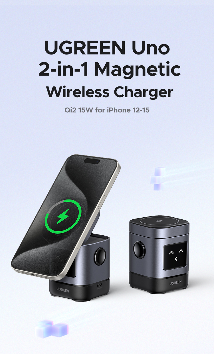 UGREEN 2 in 1 UNO 25W Max Qi2 Wireless Charger, 15W Max for iPone 15 Pro Max, 5W for Airpods ...