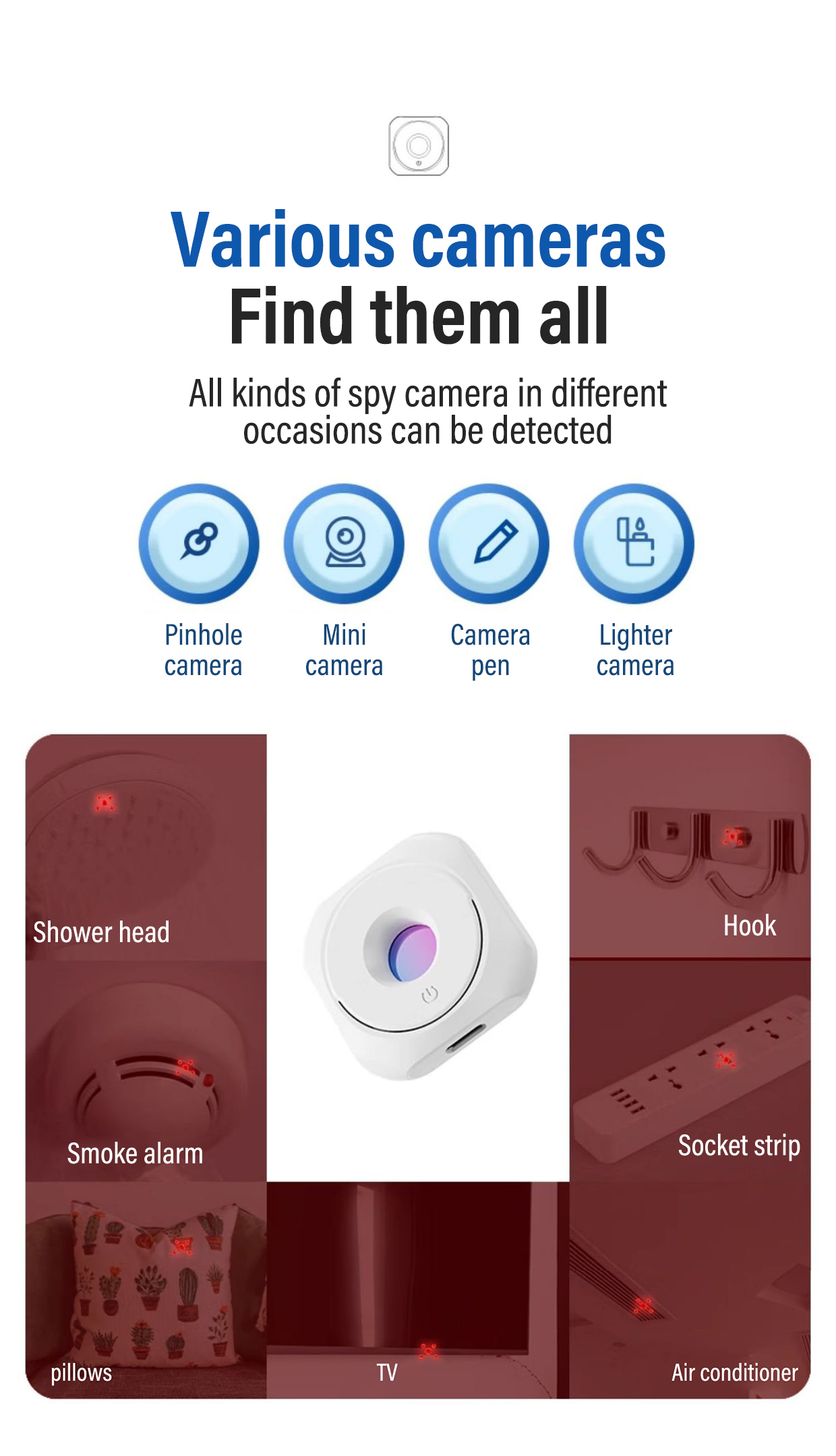 Find spy cameras in 1 second Hidden camera detector Portable Infrared ...