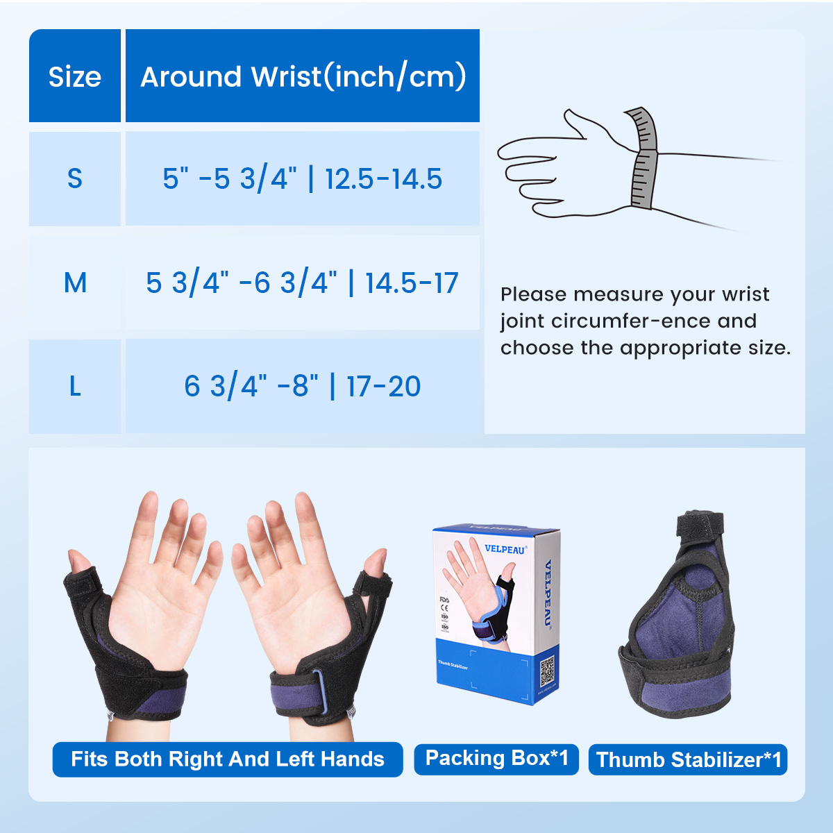 VELPEAU Breathable Spacer Fabric Reversible CMC Joint Thumb Stabilizer ...