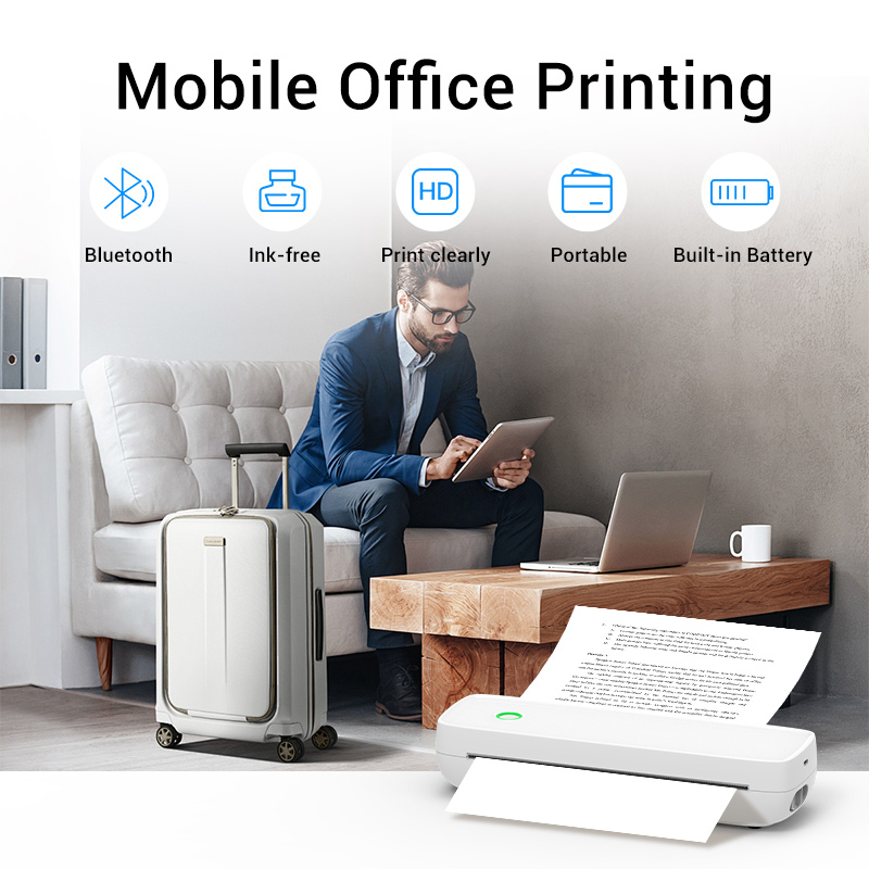 🎁 Free 1 Roll | A4 Portable Thermal Printer, Wireless Bluetooth Inkless ...