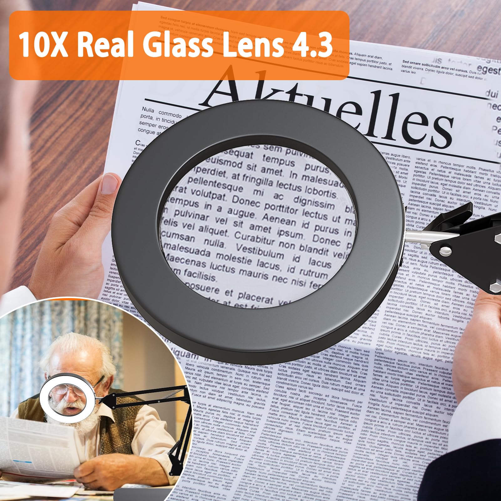 10X Enlarge Magnifying Glass Desk Lamp 3 Dimming Colors Magnifier LED ...