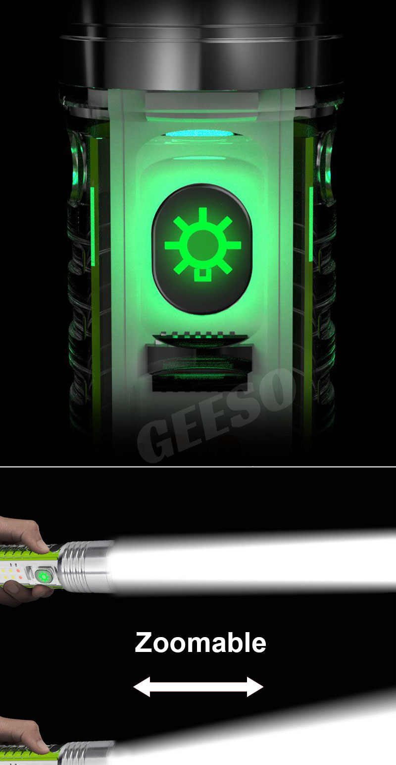 GEESO Zooming Flashlight 520A LED Zoomable Flashlight With Sidelight ...