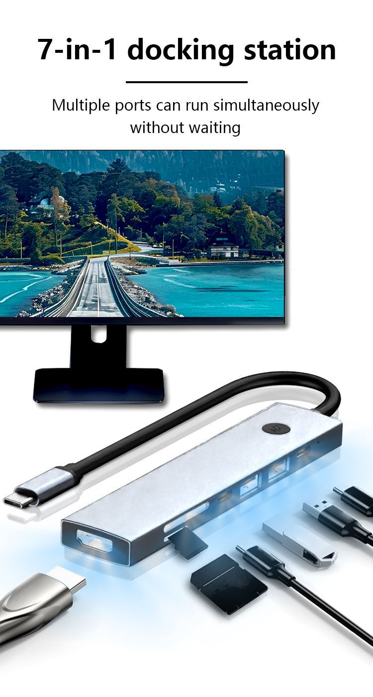 7 in 1 Docking Station with One-Click Screen for Protection Privacy Plug and Play Multiport USB ...