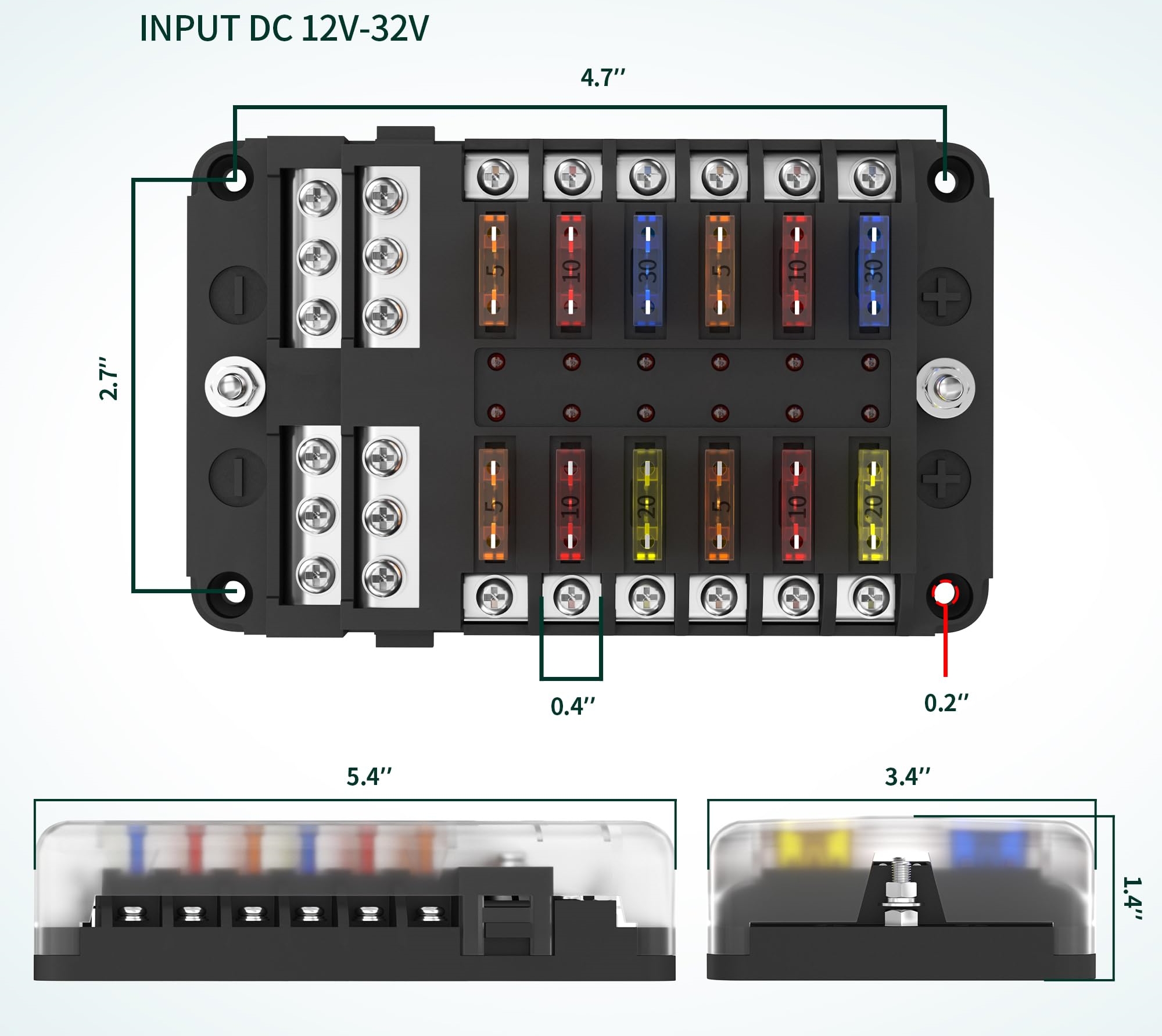 32V 12 Way Fuse Box Leakage Short Circuit Overload Protection LED Relay ...