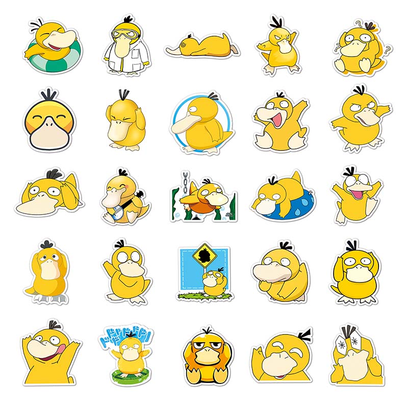 50pcs Kawaii Anime Pokemon Psyduck Stickers Cute Cartoon Graffiti Decal ...