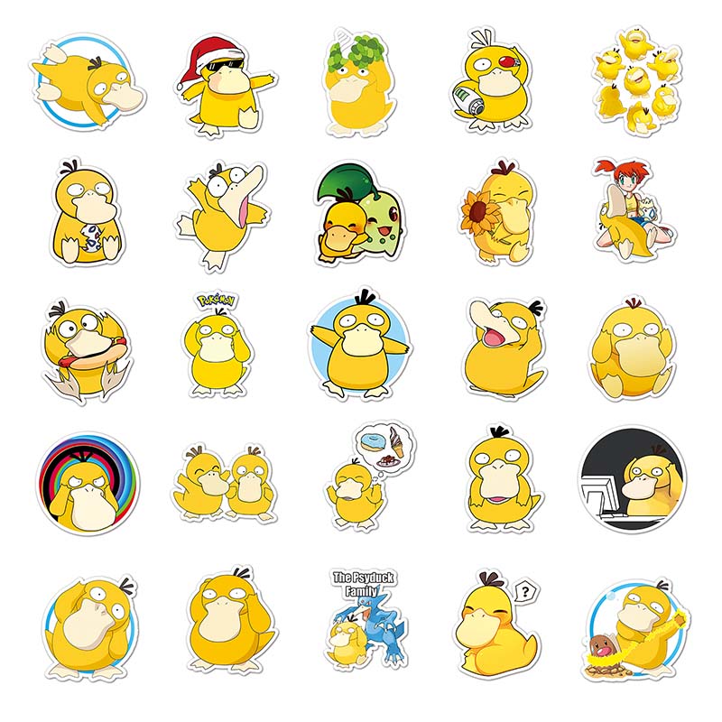 50pcs Kawaii Anime Pokemon Psyduck Stickers Cute Cartoon Graffiti Decal ...