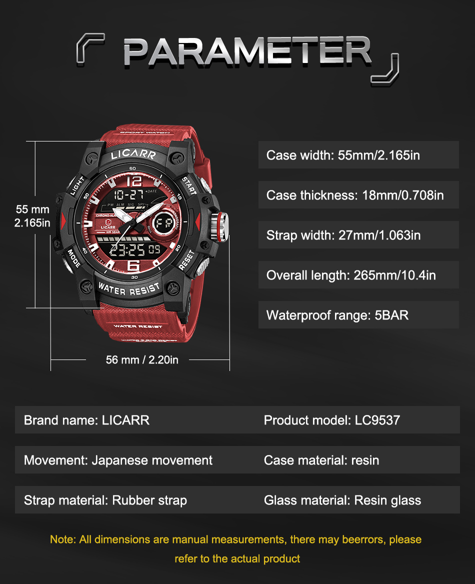 LICARR New Top Brand Men's Watch Dual Display Fashionable And Simple ...