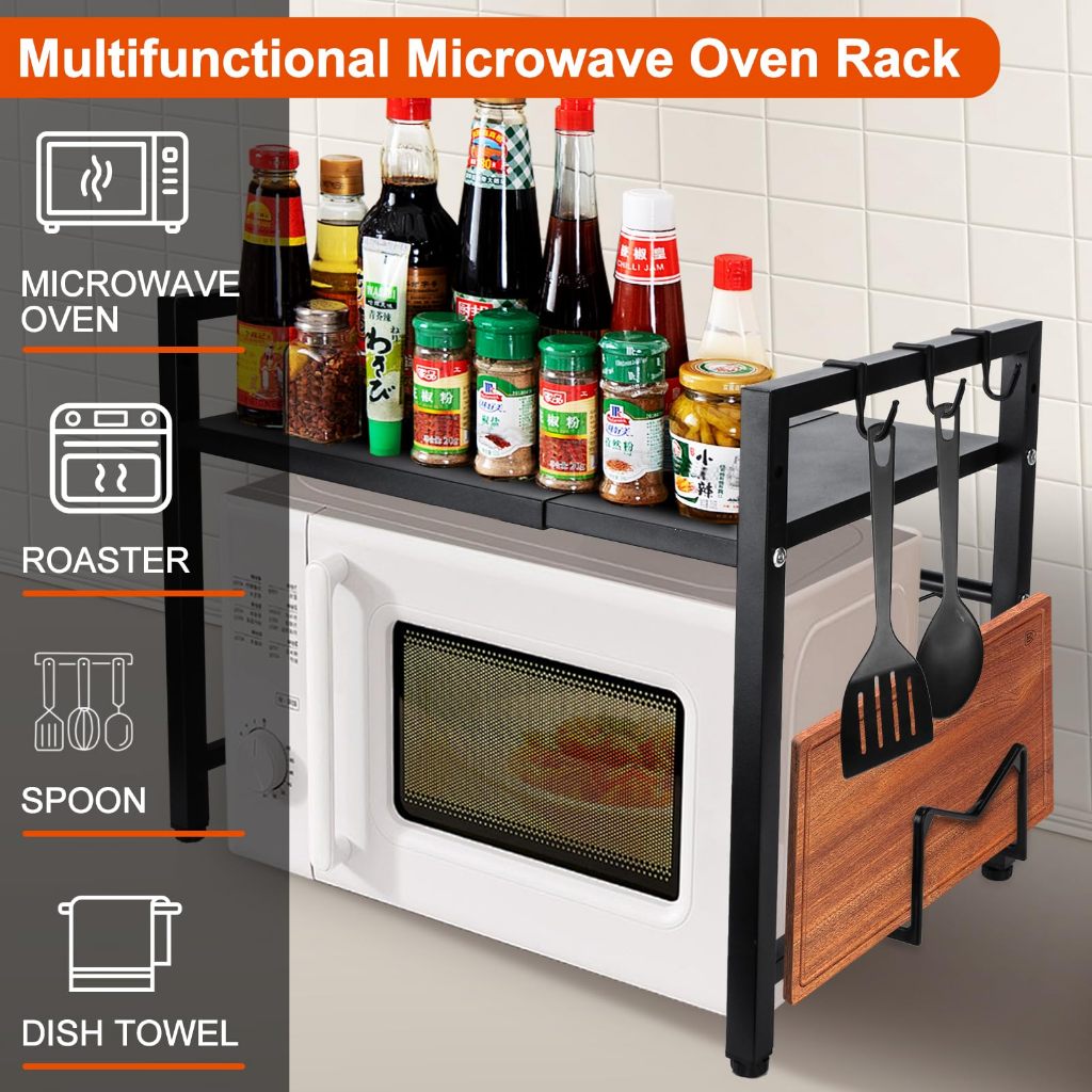 Kitchen Organizer Microwave Rack Expandable Carbon Steel Storage Rack ...