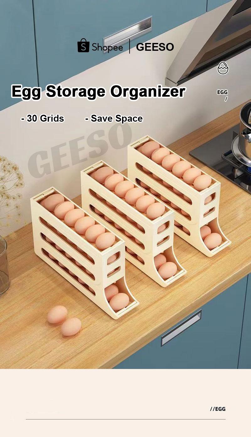 GEESO 30 Grids Egg Storage Organizer/ 3 Tier Egg Rack Tray/ Automatic ...