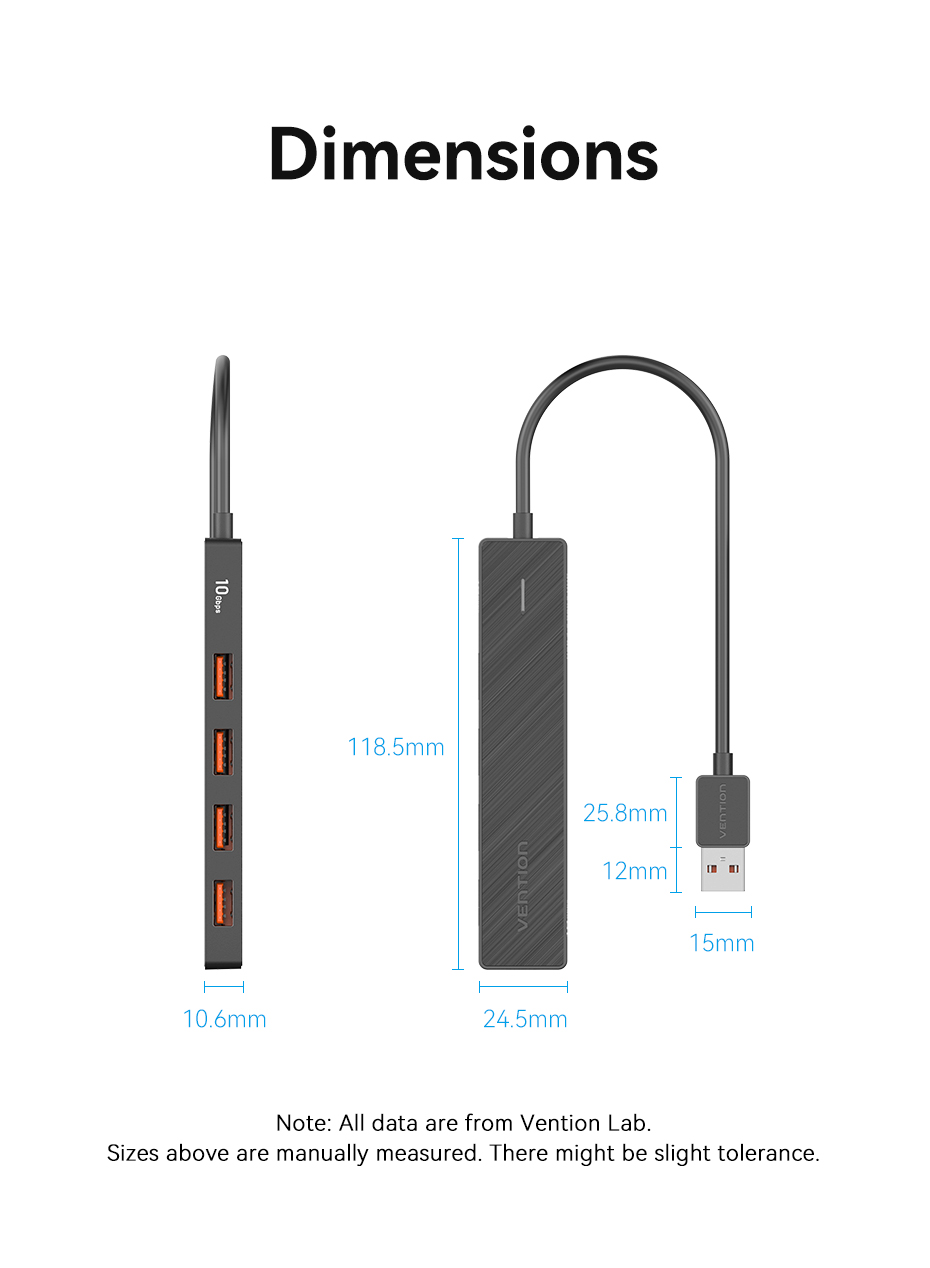 Vention Usb / Type C Hub 4*USB Port USB 3.2 10Gbps for Laptop Multi ...