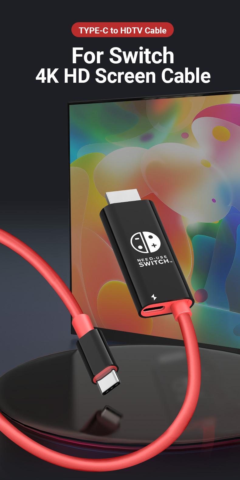 4K HD HDMI Cable 4K30Hz Video Converter USB-C to HDMI Cable with PD100W ...