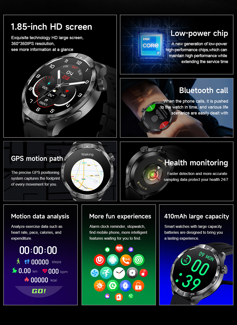 For HUAWEI Sports Waterproof Smart Bracelet Men Watch GPS NFC Compass 1 ...