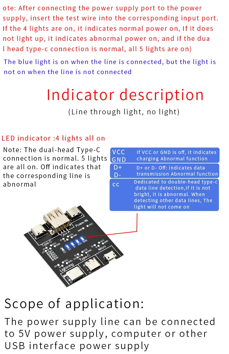 DT3 Data Cable Detection Board Type-C Micro USB C Cable Tester Short ...