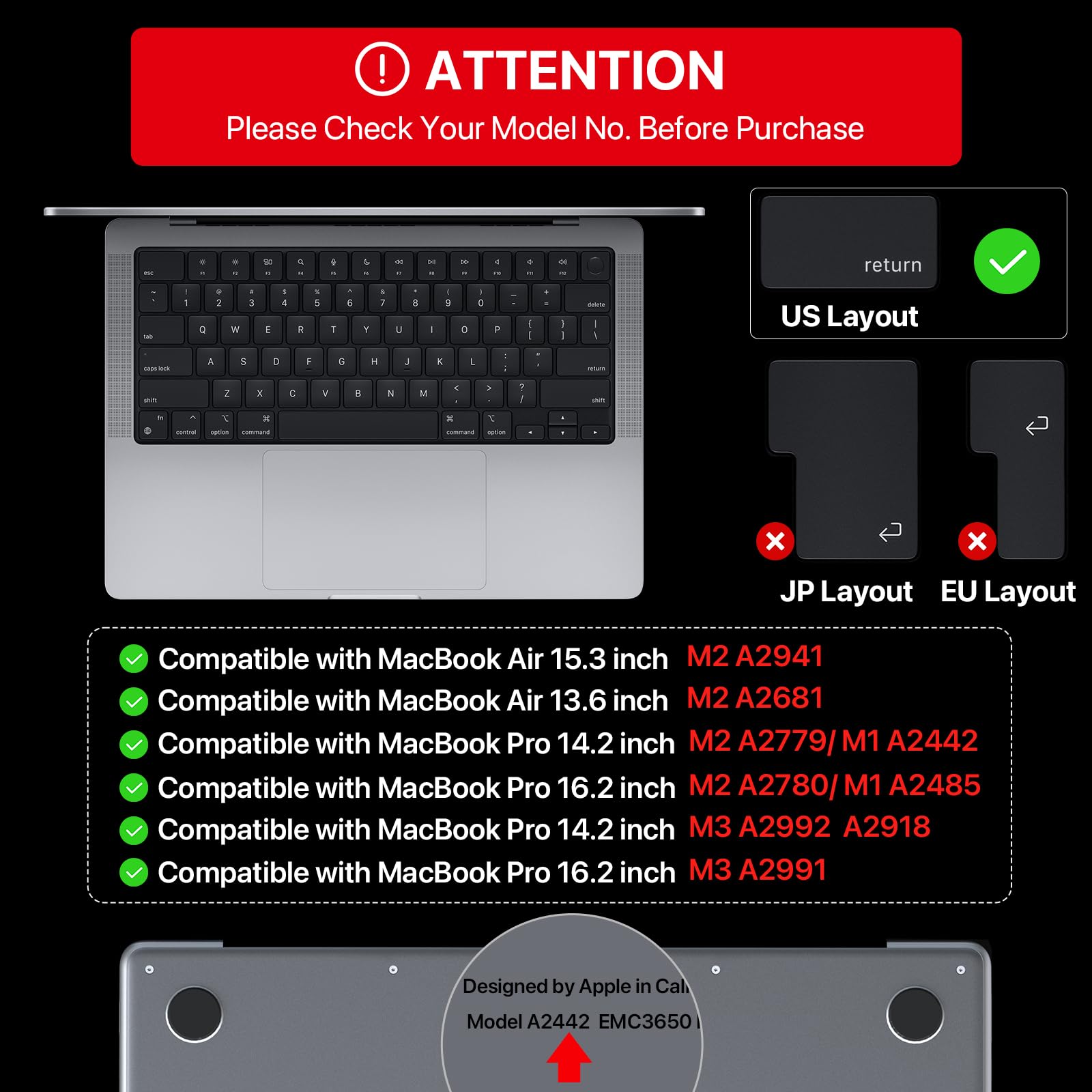 Ultra Thin American Layout Keyboard Cover for M1/M2/M3 MacBook Pro 14/ ...