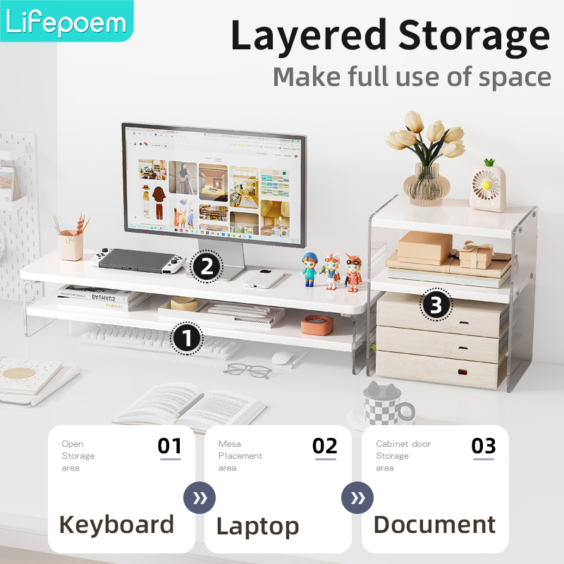 Monitor Stand Komputer Meja Desktop Rack Laptop Stand Keyboard Storage ...