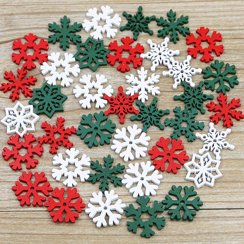 50 Pieces/Pack 23mm Wide Christmas Snowflake Multicolor Wood Chip ...