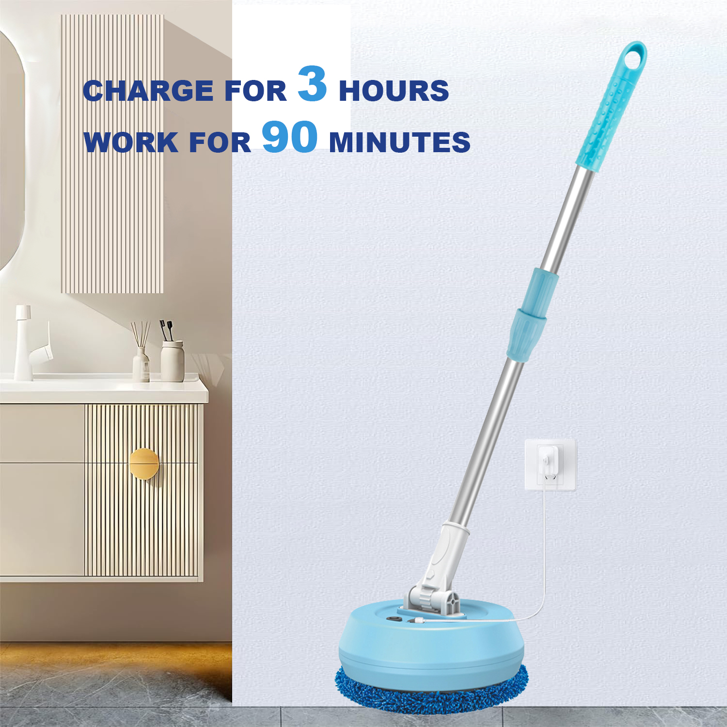 Electric mop polisher, wet and dry cleaner rechargeable, floor cleaner ...