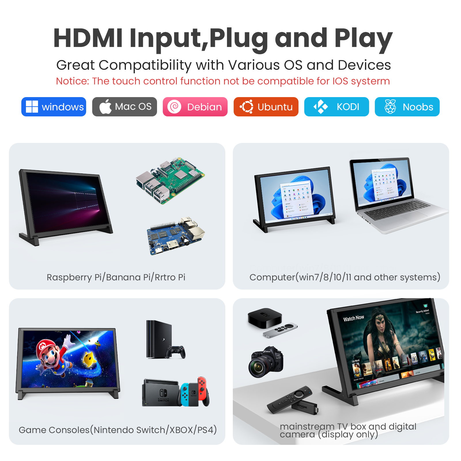 10.1 inch Touchscreen Monitor Capacitive 1280*800 Portable IPS Display ...